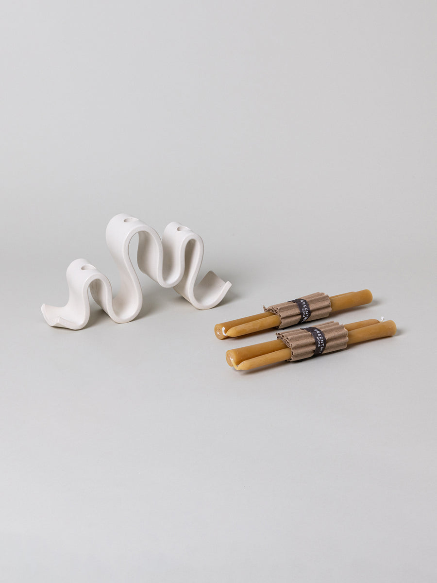 Wyat Candelabra + Candles Set, Cream – SIN | Home Goods